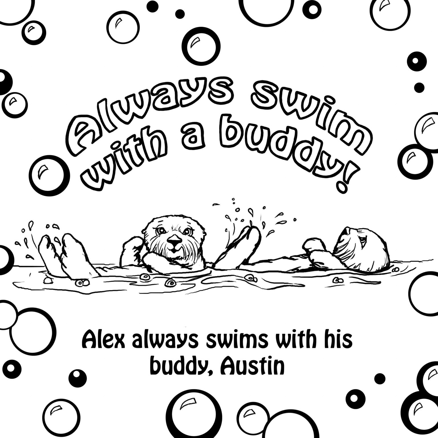Always Swim With A Buddy Coloring Page - Josh The Otter